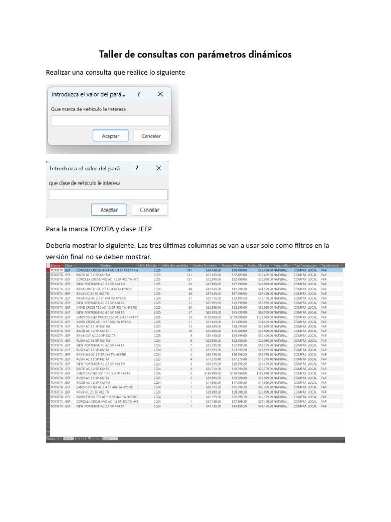 Taller de Consultas Con Parámetros Dinámicos | PDF
