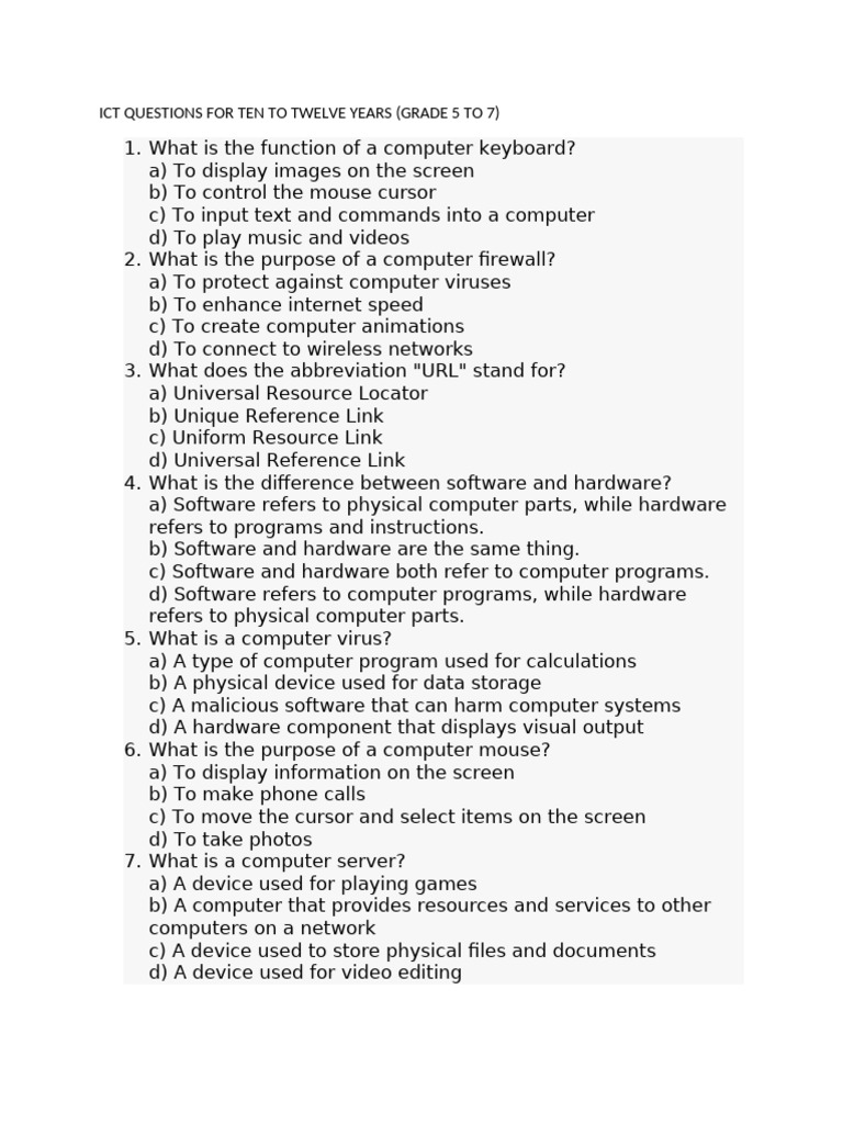 Ict Questions For Ten To Twelve Years | PDF | Computer Hardware ...