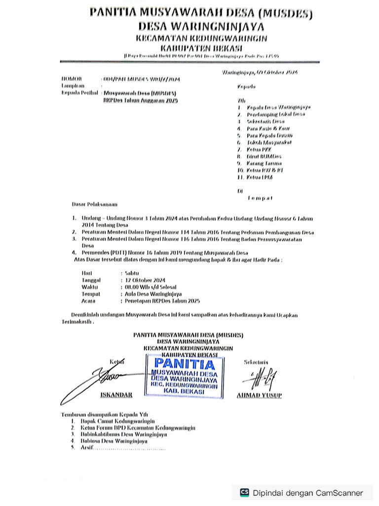 Undangan Musdes Waringinjaya | PDF