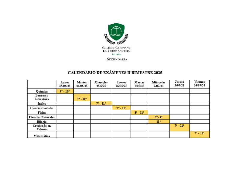 Calendario de Ex-Menes II Bimestre | PDF