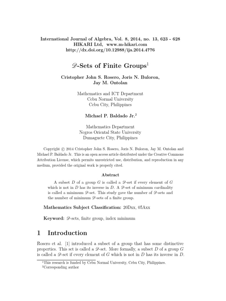BaldadoIJA13!16!2014 Dsets of Finite Group | PDF | Group (Mathematics ...