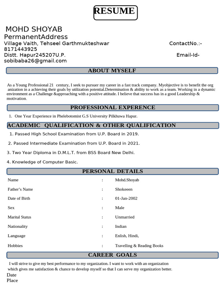 Mohd Shoyab's Professional Resume | PDF
