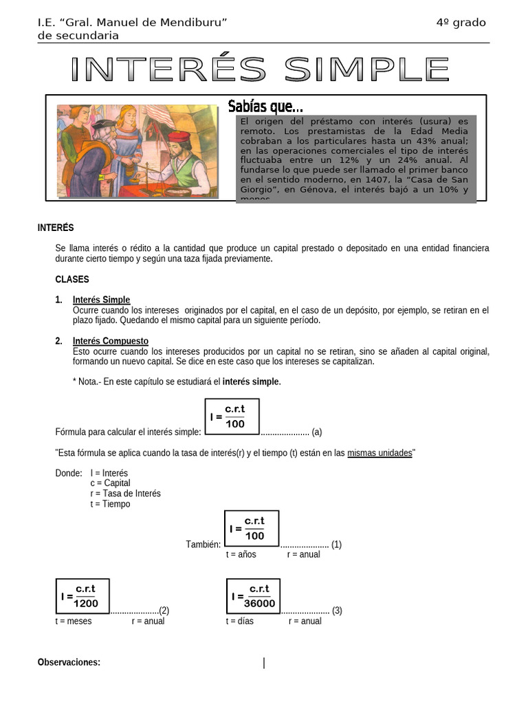 Interés Simple: Definición y Ejercicios | PDF | Interés ...