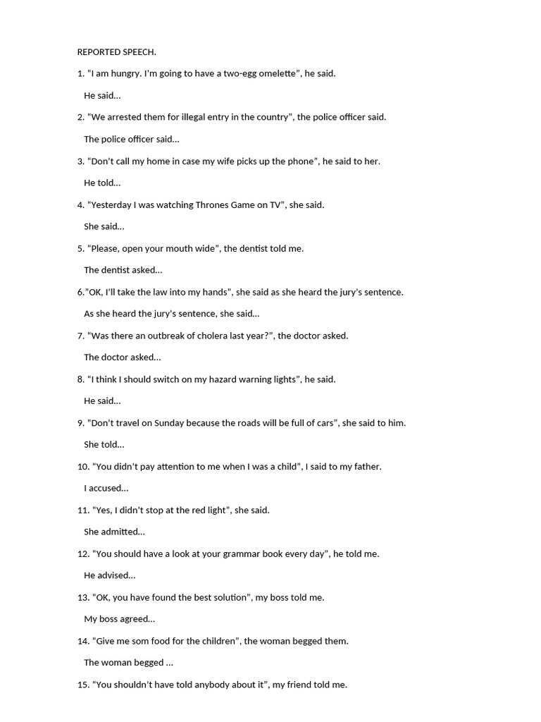 Reported Speech Examples and Conversions | PDF