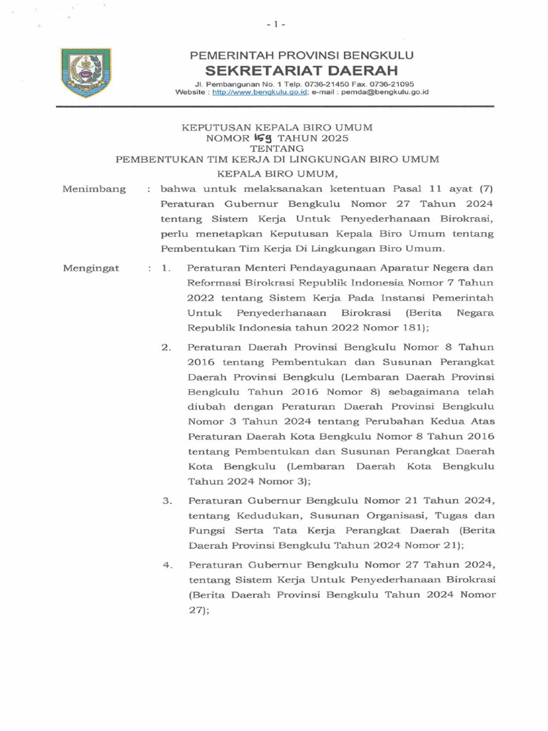 SK Tim Kerja Biro Umum Tahun 2025 PDF | PDF