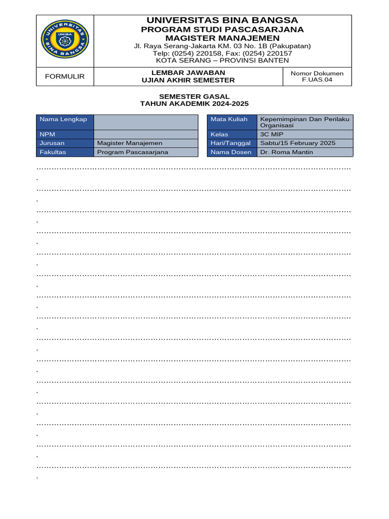 Format Lembar Jawaban UAS MM 2024-1 | PDF