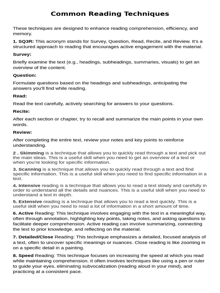 Reading Techniques | PDF
