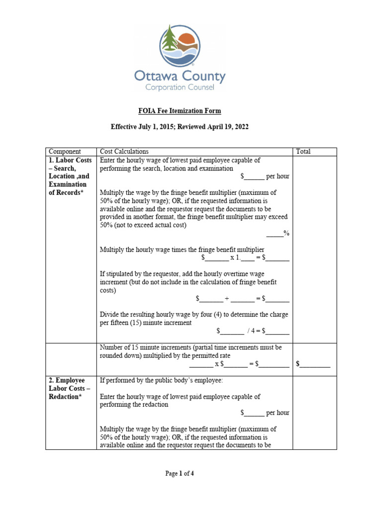 FOIA Itemization Form Updates 2 2025 | PDF | Wage | Overtime