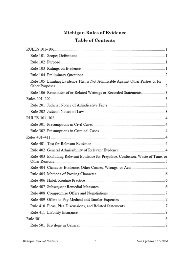 Michigan Evidence Rules Overview | PDF | Evidence (Law) | Witness