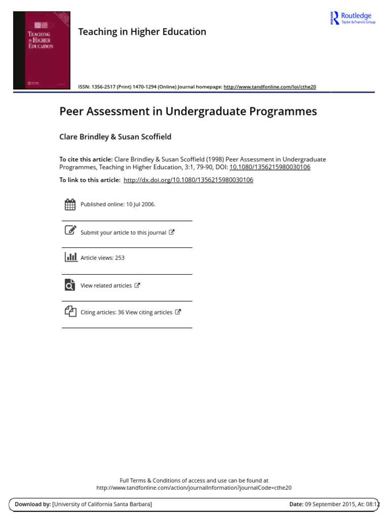 Advantages Peer Assessment in Undergraduate | PDF | Questionnaire ...