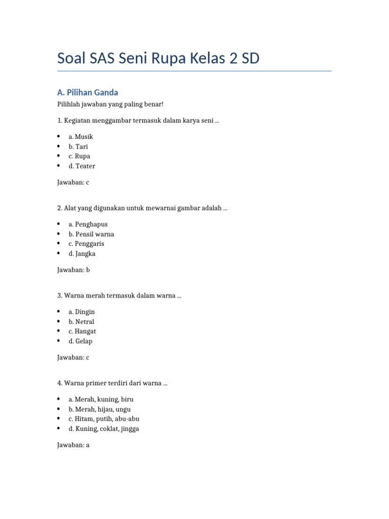 SAS Seni Rupa Kelas 2 SD | PDF