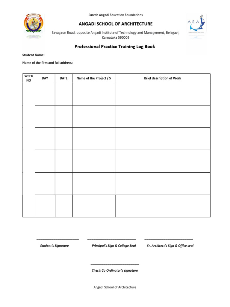 ASA PP Training Log Sheet Standard Format Per Week | PDF