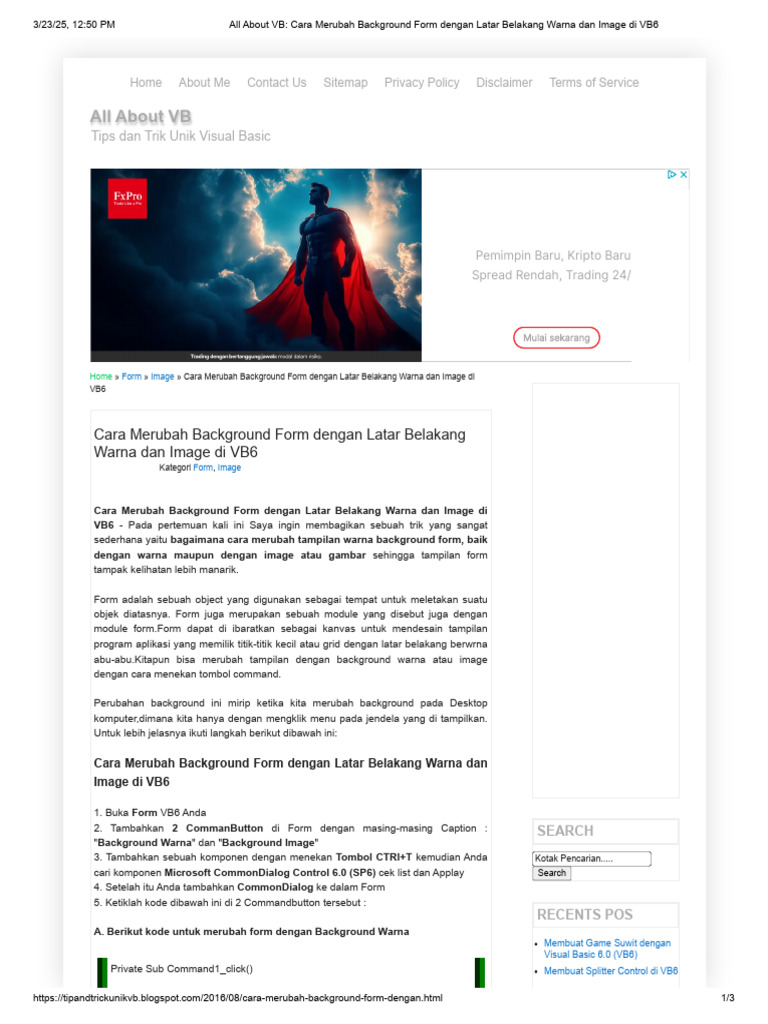 All About VB - Cara Merubah Background Form Dengan Latar Belakang Warna Dan Image Di VB6 | PDF
