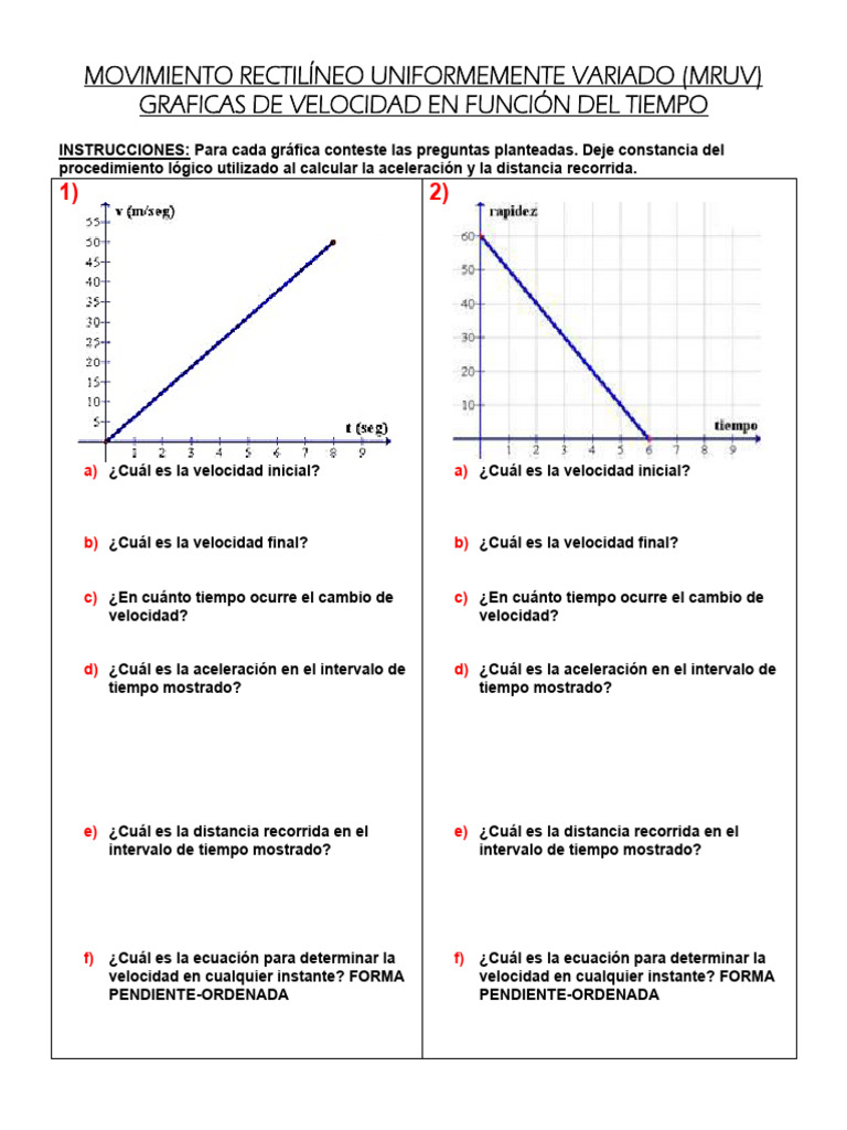 PIII - Tarea 5 - MRUV - Gráficas de Velocidad | PDF | Velocidad | Aceleración