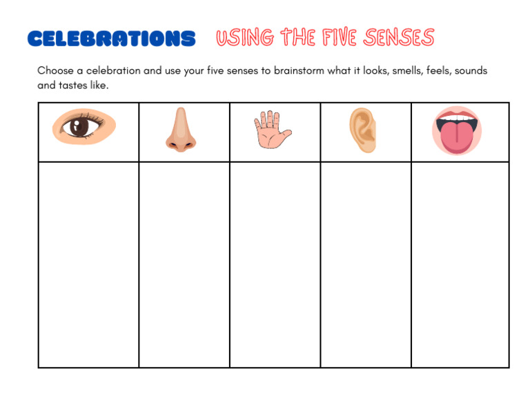 Celebrations Senses Worksheet | PDF
