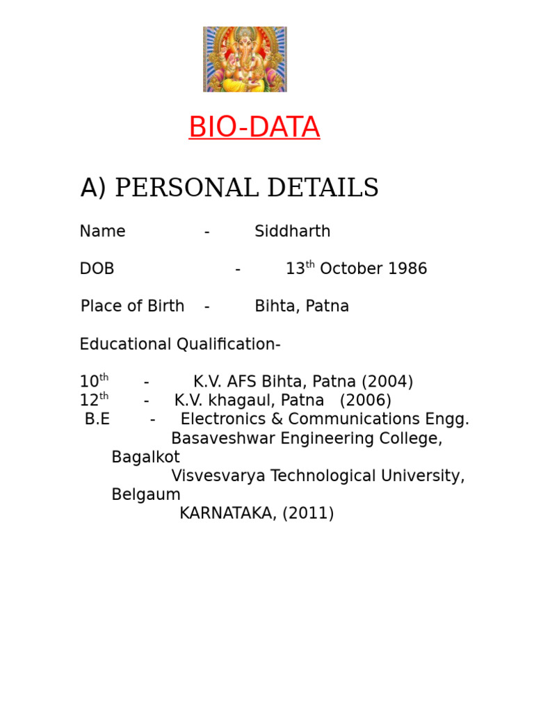 BIODATA Siddharth | PDF