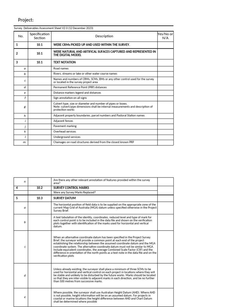 Survey Deliverables Assessment Sheet | PDF | Surveying | Electric Power Transmission