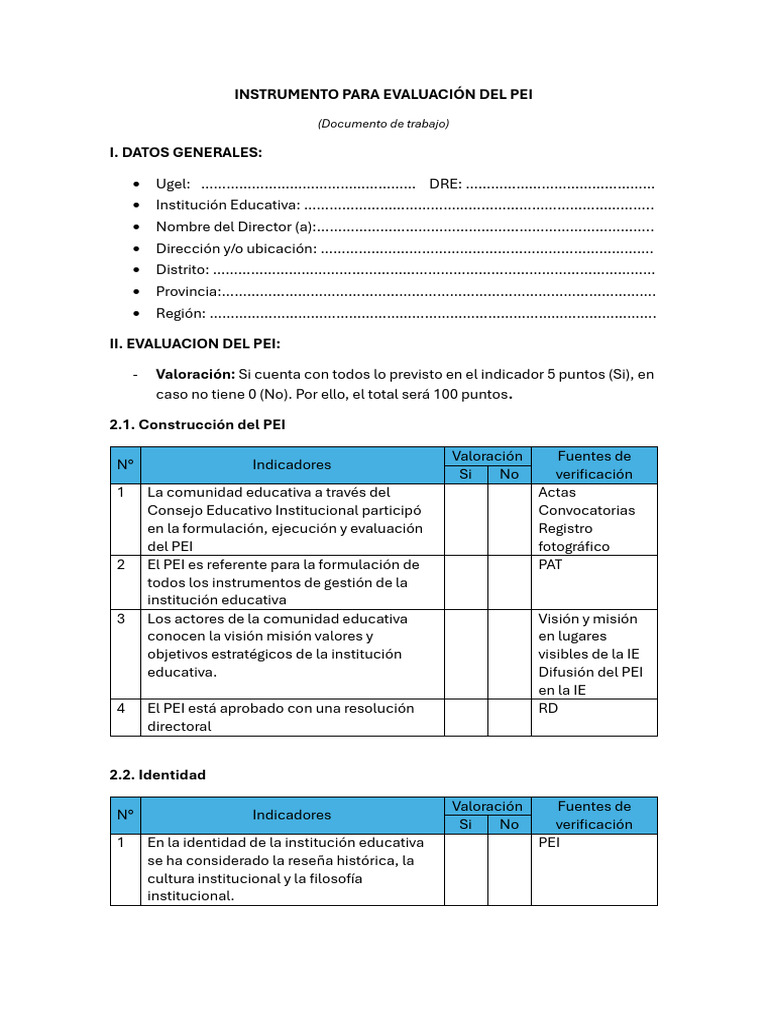 Instrumento para Evaluación Del Pei | PDF | Pedagogía | Aprendizaje