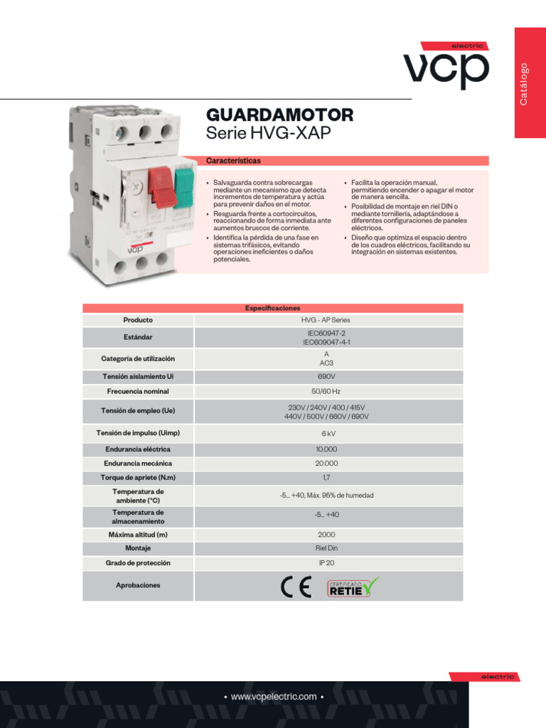 Guardamotor HVG-XAP: Especificaciones y Uso | PDF | Ingenieria ...
