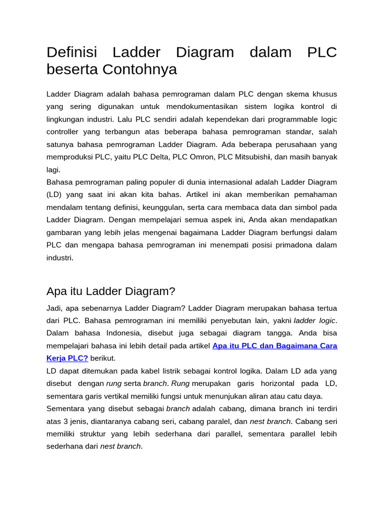 Definisi Ladder Diagram Dalam PLC Beserta Contohnya | PDF