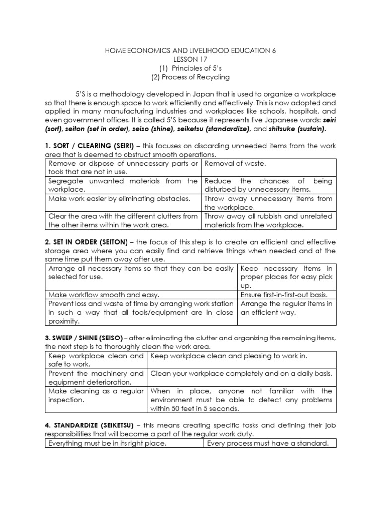5S Principles and Recycling Process Guide | PDF | Recycling | Reuse