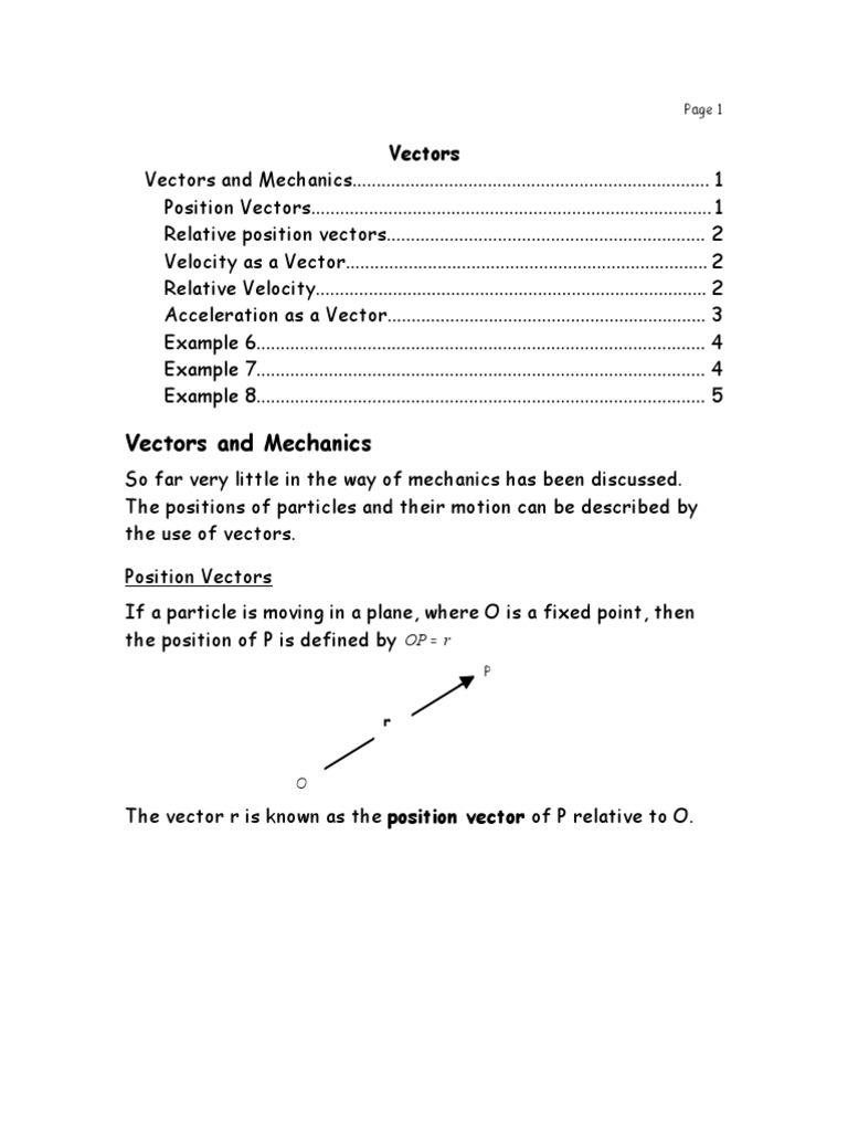 Vectors And Mechanics Pdf Acceleration Velocity