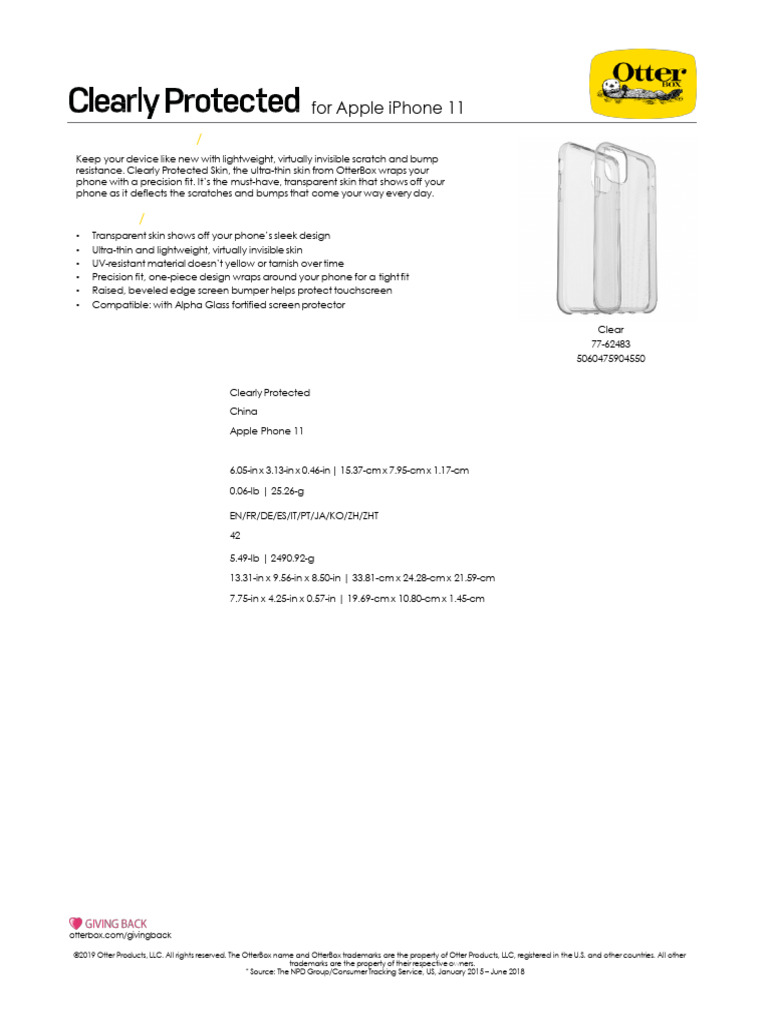 Otterbox iPhone 11 Clearly p Case Data Sheet 1 | PDF | Apple Inc. | Personal Digital Assistant