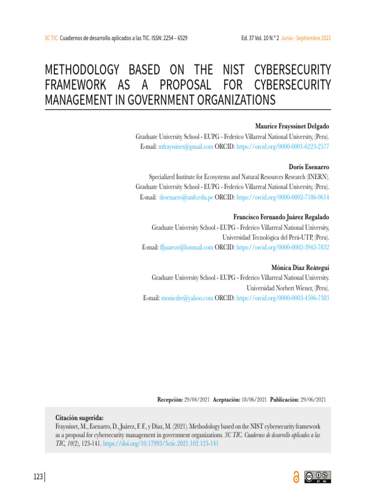 Methodology Based On The Nist Cybersecurity Framework As A 5csx3dwpmd ...
