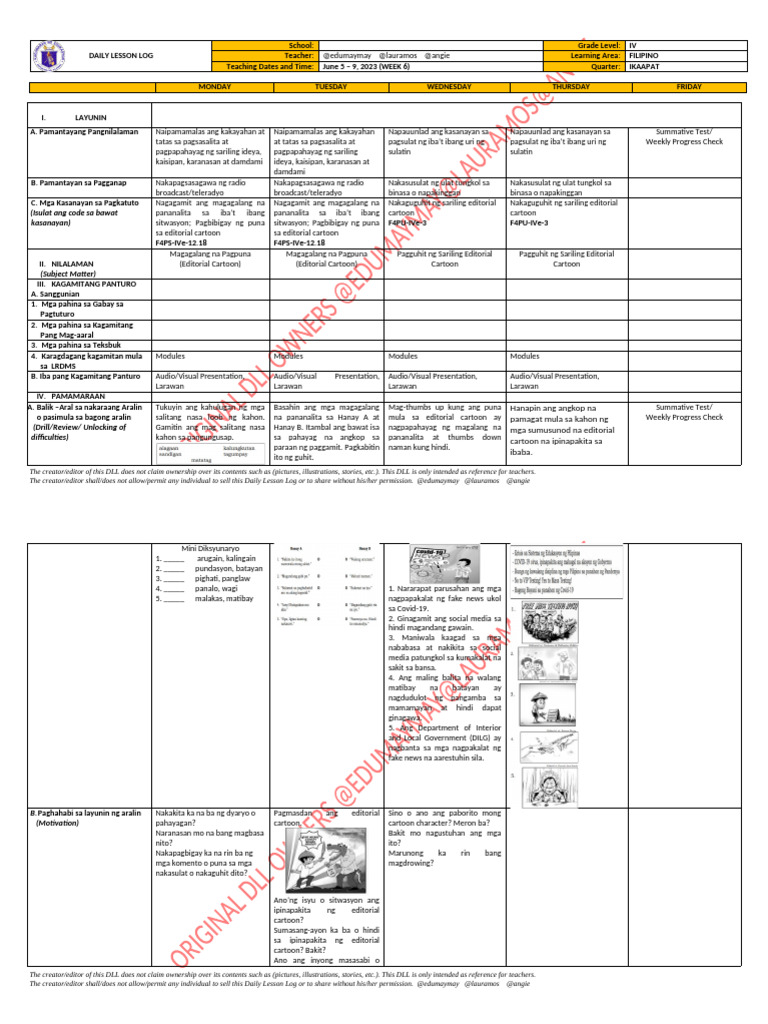 DLL Filipino Q4 W6 | PDF