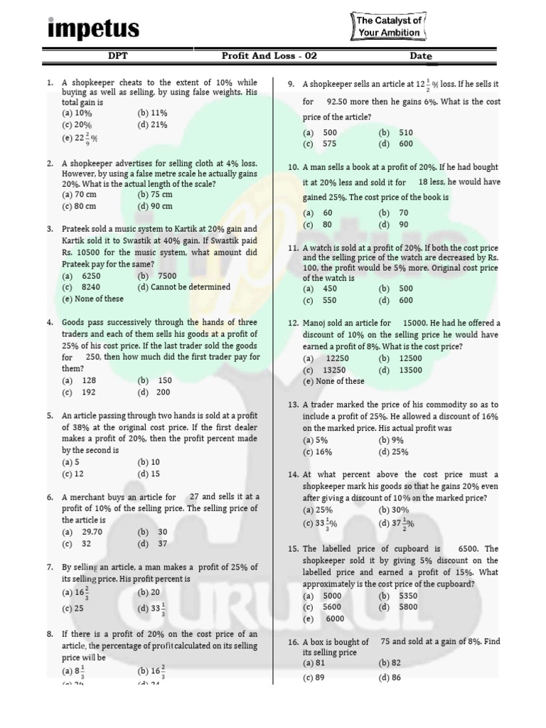 DPT Profit and Loss - 2 | PDF | Prices | Investing