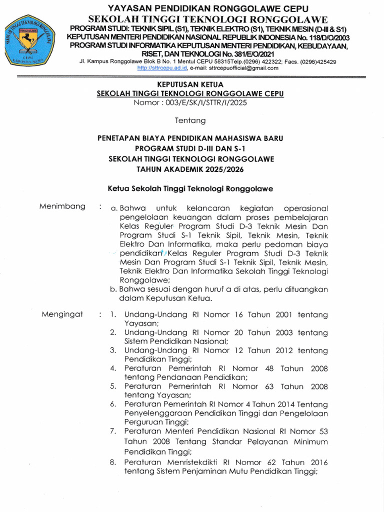 Biaya Pendidikan Mhs Baru 2025-2026 | PDF