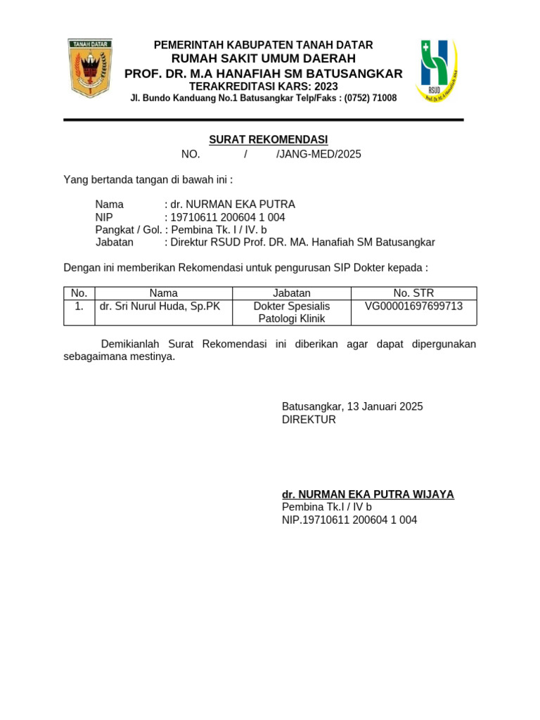 Surat Rekomendasi Dokter PK Sip | PDF