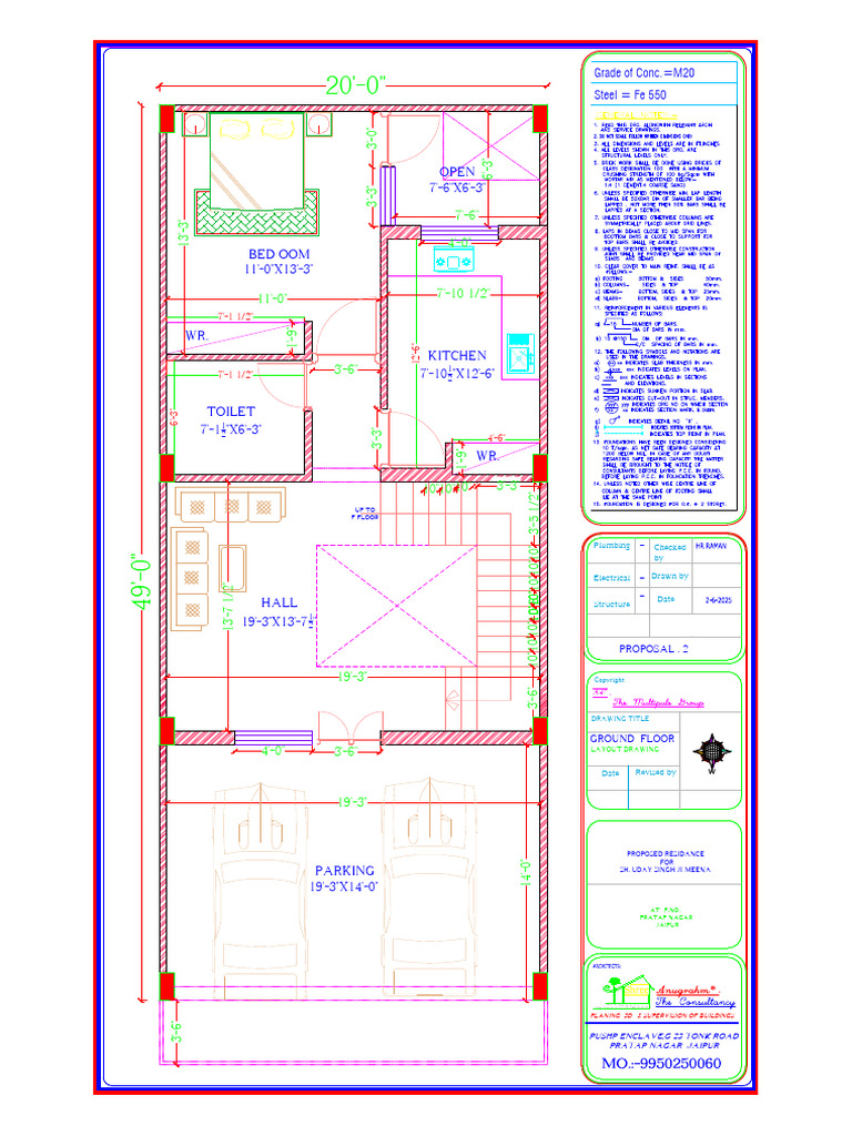 Steel Fe 550 Grade of Conc. M20: Balcony 3'-6'' Wide | PDF