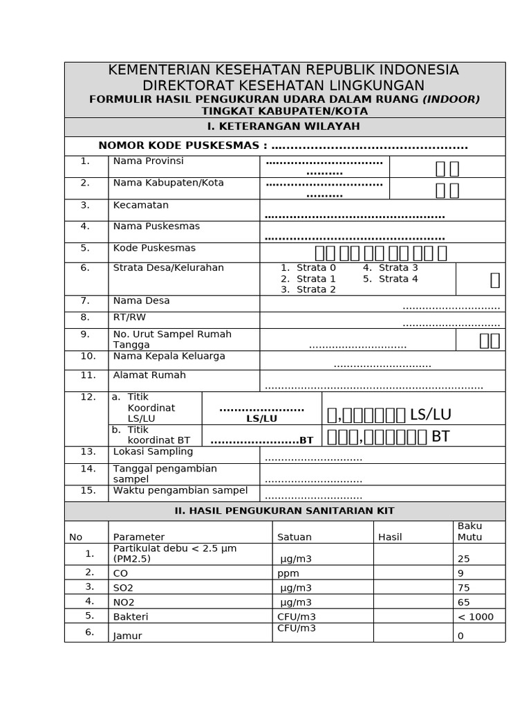 Formulir Hasil Pengukuran Udara Dalam Ruang TK Kab - Kota | PDF