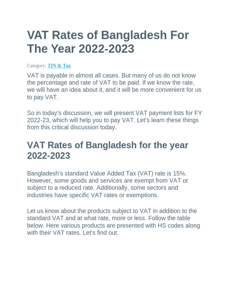 Bangladesh VAT Rates 2022-2023 | PDF | Value Added Tax | Engines