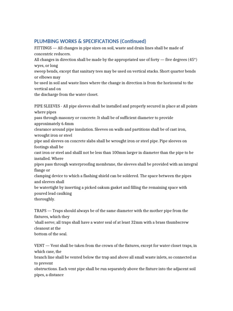 Plumbing Works and Specifications 6 | PDF