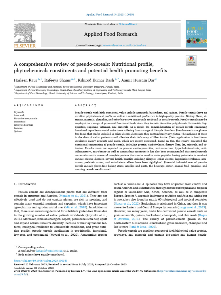 Pseudo-cereal nutritional profile | PDF | Cereals | Gluten Free Diet Pseudo-cereal nutritional profile | PDF | Cereals | Gluten Free Diet