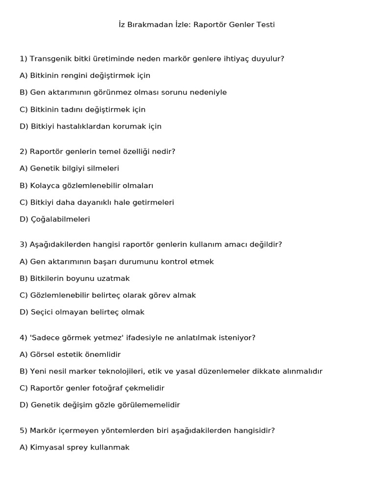 Raportor Genler Testi | PDF