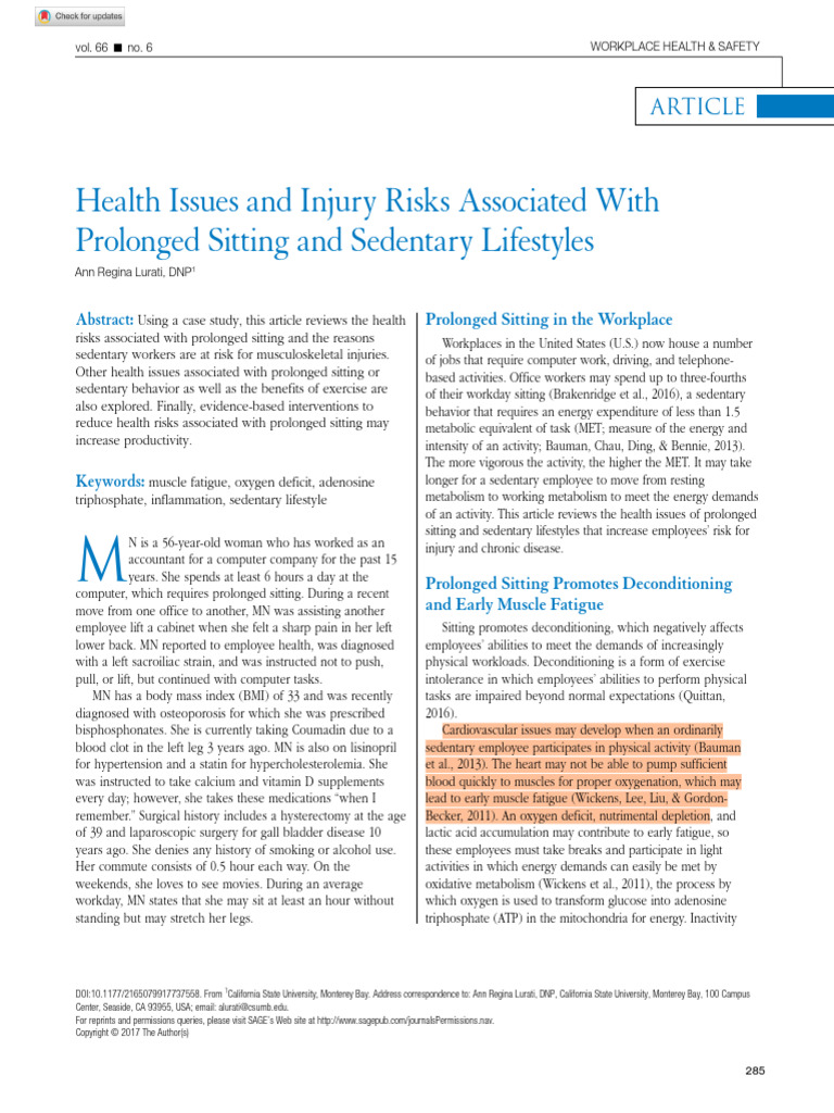 Risks Associated With Prolonged Sitting | PDF | Skeletal Muscle ...