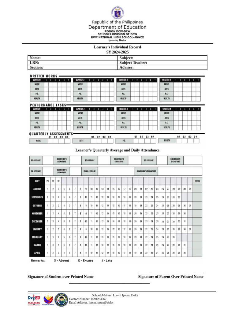 Mapeh Learner Record for Portfolio (1) | PDF