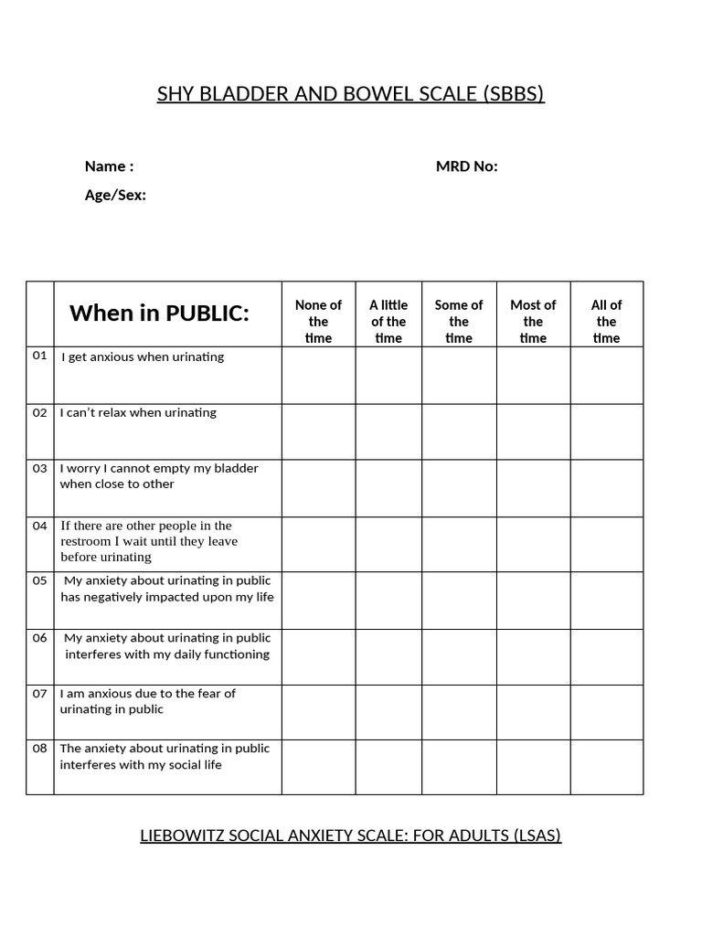 Shy Bladder and Bowel Scale | PDF
