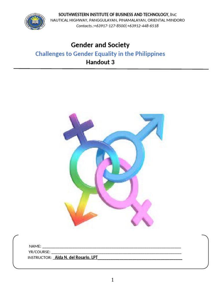 Gender and Society GE EL 104 Handout 3 | PDF | Family Planning | Gender ...