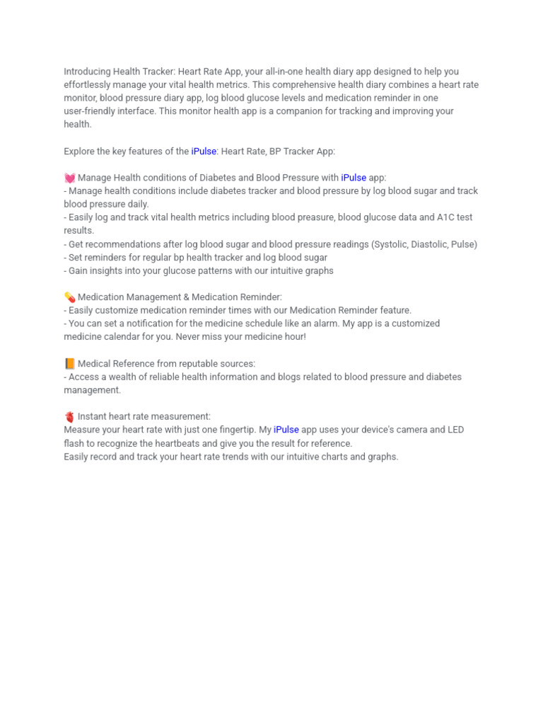IPulse - Heart Rate, BP Tracker | PDF | Blood Pressure | Mobile App
