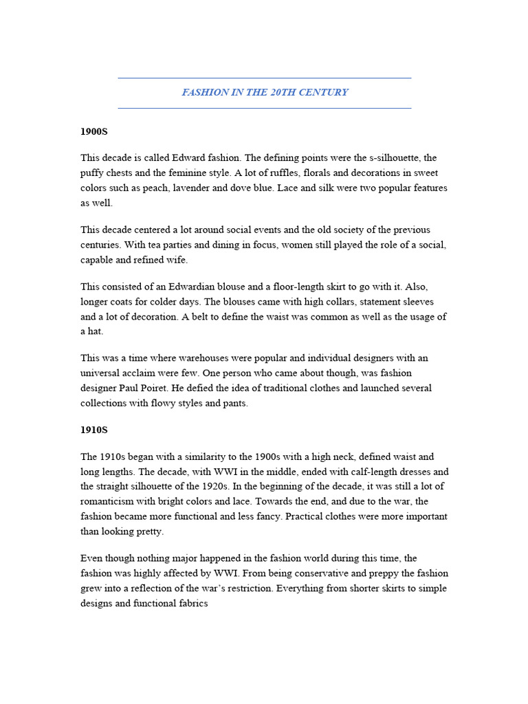 20th Century Fashion Evolution | PDF | Fashion | Dress