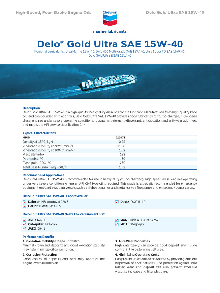 Delo Gold Ultra SAE 15W-40 Marine Oil | PDF | Motor Oil