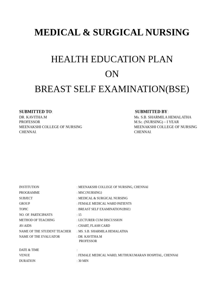 Health Education Plan Bse | PDF | Breast Cancer | Breast