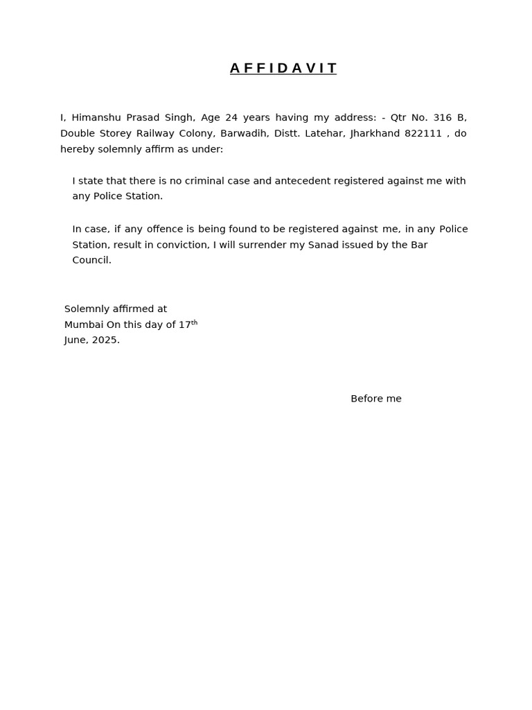 Affidavit of No Criminal Record | PDF