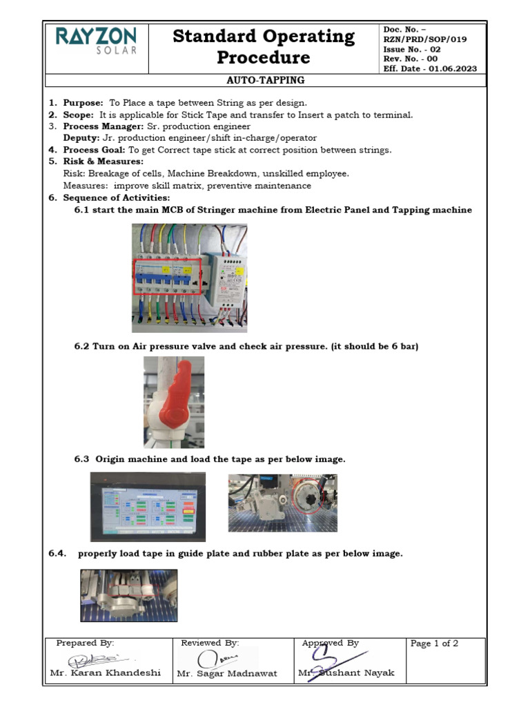 Auto-Tapping SOP for Tape Application | PDF