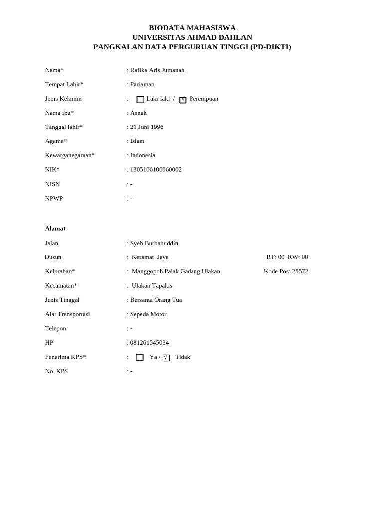 Biodata PPG Fika | PDF