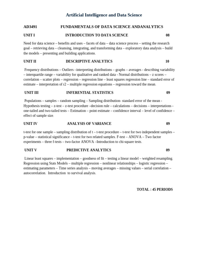 Ad3491 Fdsa Syllabus | PDF